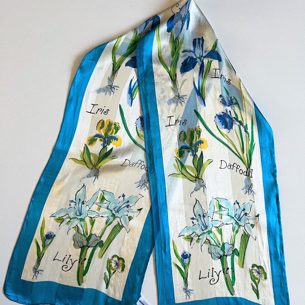 100% Silk Vintage Scarf, Spring Summer Flowers, Flora… - Gem